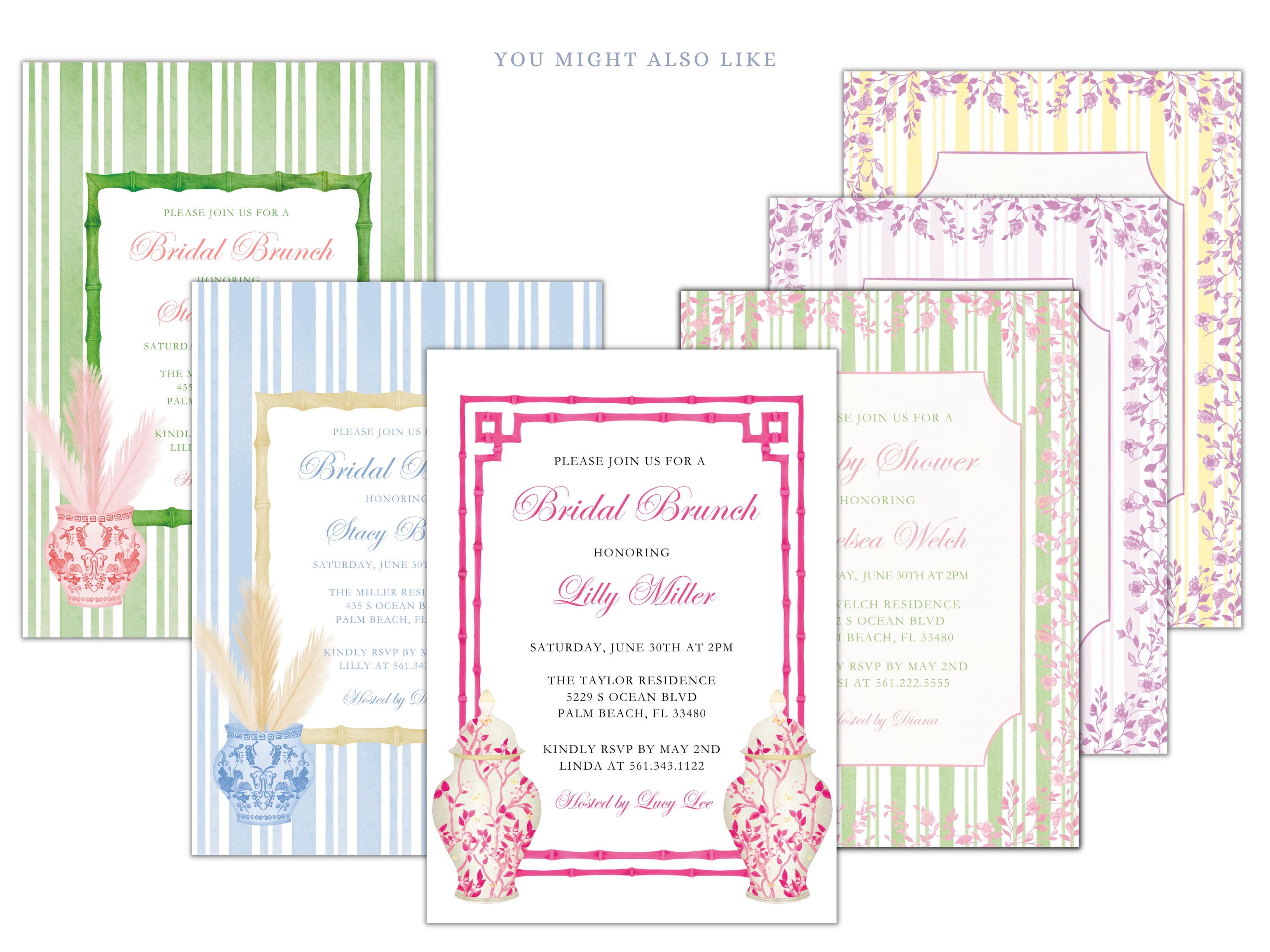 Miami Invitation Pink Palm Bridal Bamboo Beach Pink Palm - Etsy