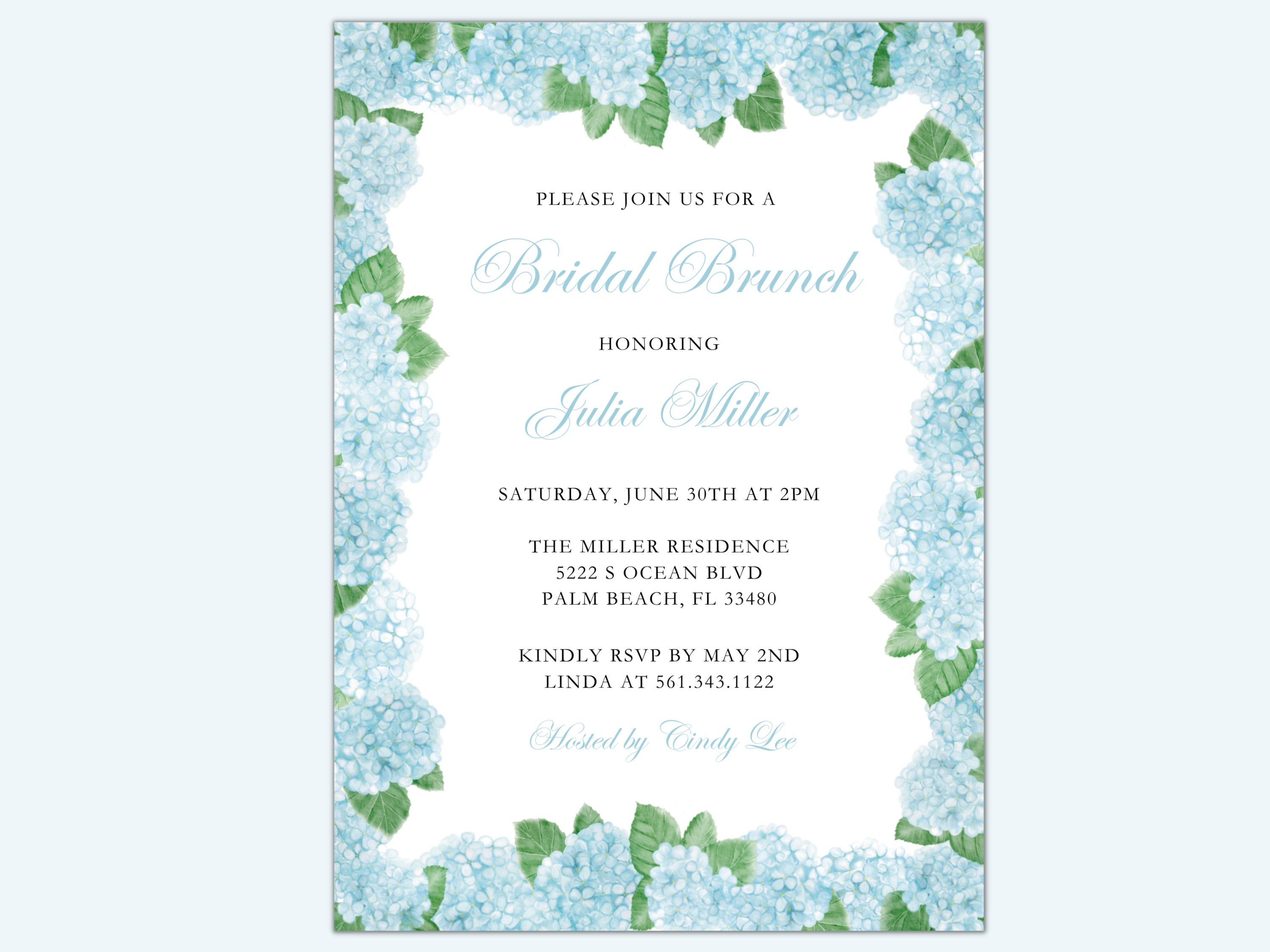 Hydrangea Invitation Shower Hydrangea Blue Spring Bridal Shower ...