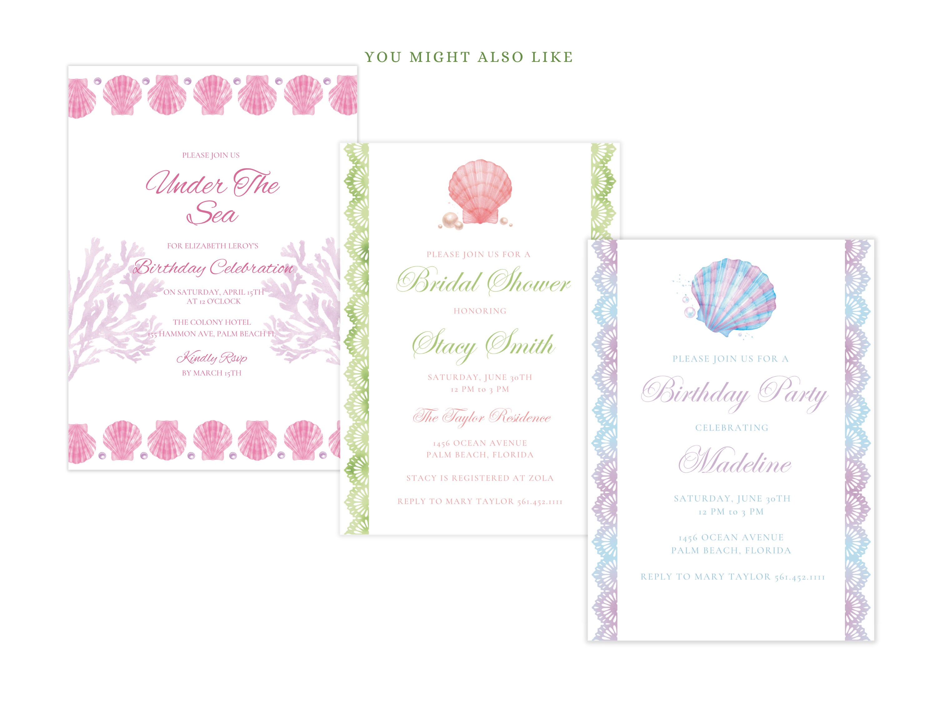 Seashell Invitation Ocean Printable Preppy Pastel Shell Sea - Etsy