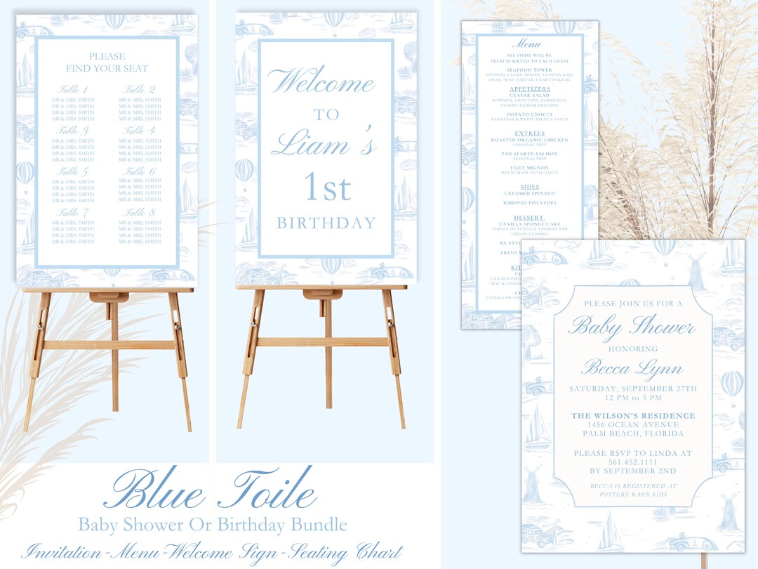 Nautical Baby Blue Invitation Birthday Blue Shower Invitation Bundle ...