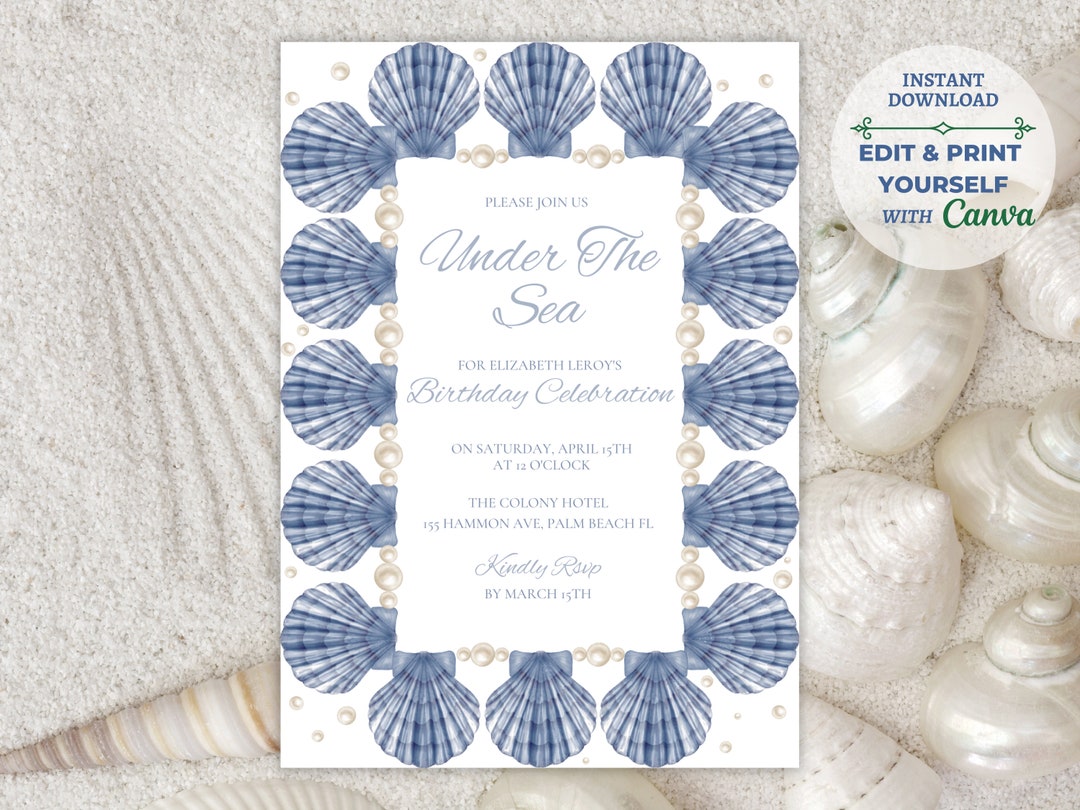 Beach Invitation Seashells Birthday Invitation Tropical Ocean Party ...