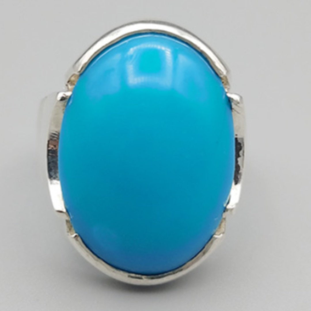 Anillo Feroza para hombre Anillo de turquesa azul natural Plata de ley ...