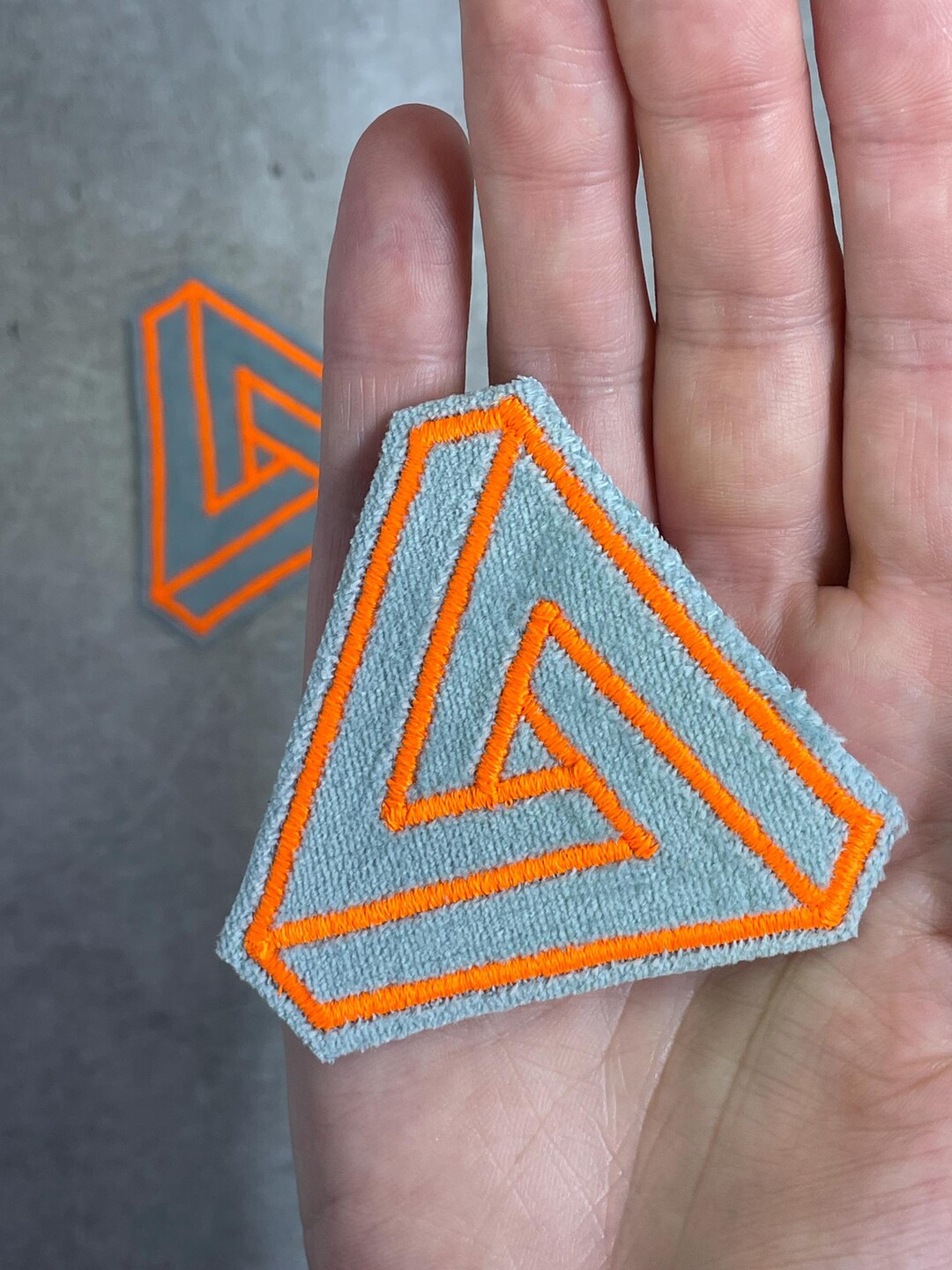 Optical Illusion Penrose Triangle Iron on Patch: Icy Blue Velvet With ...