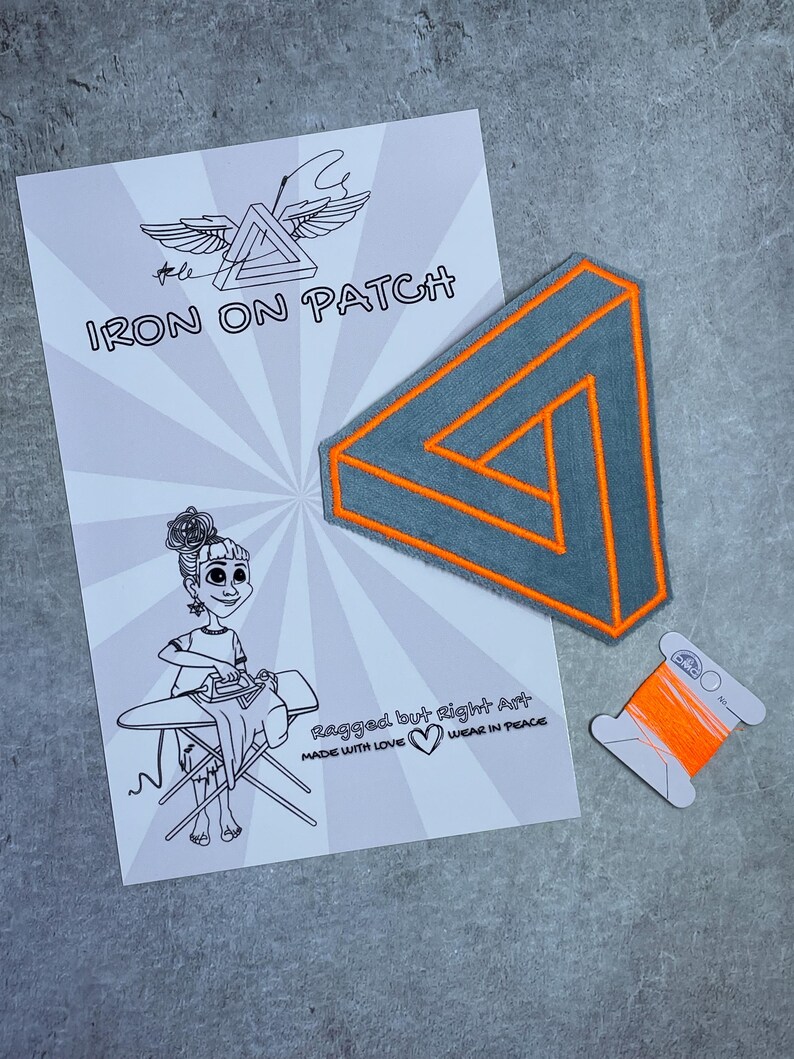 LARGE Optical Illusion Penrose Triangle Iron on Patch: Icy Blue Velvet ...