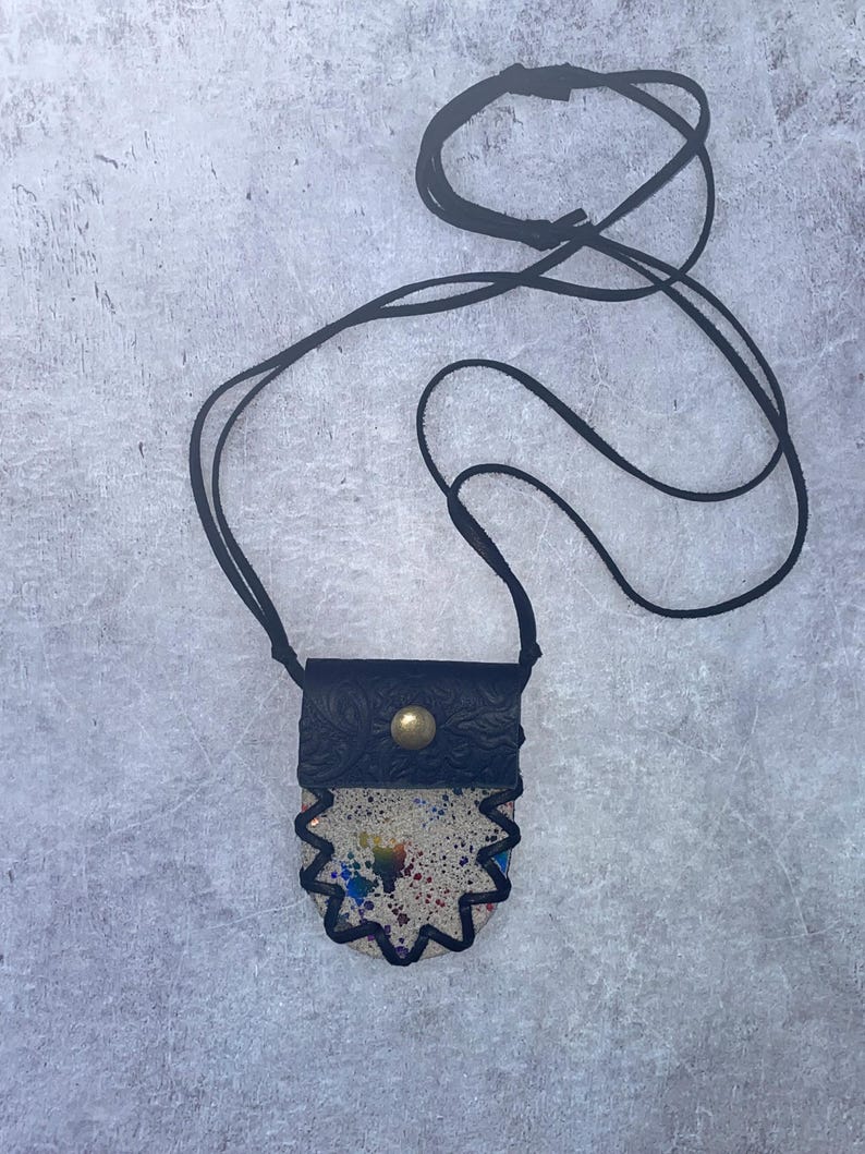 Darkside of the Rainbow Leather Medicine Pouch Crystal Carrier Necklace ...