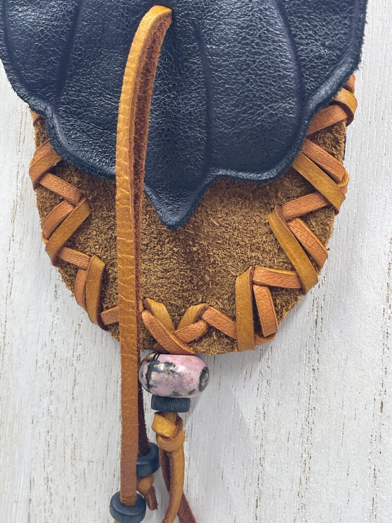 Leather Medicine Pouch Necklace With Rhodochrosite Stone | Crystal ...