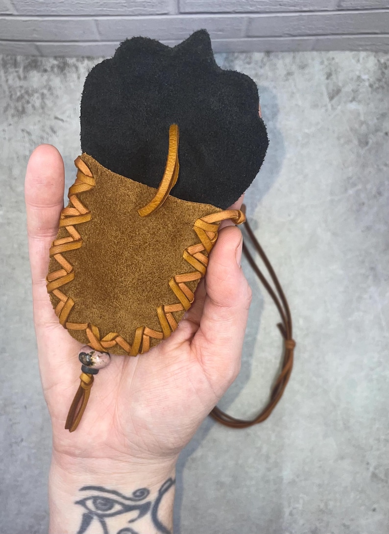 Leather Medicine Pouch Necklace With Rhodochrosite Stone | Crystal ...