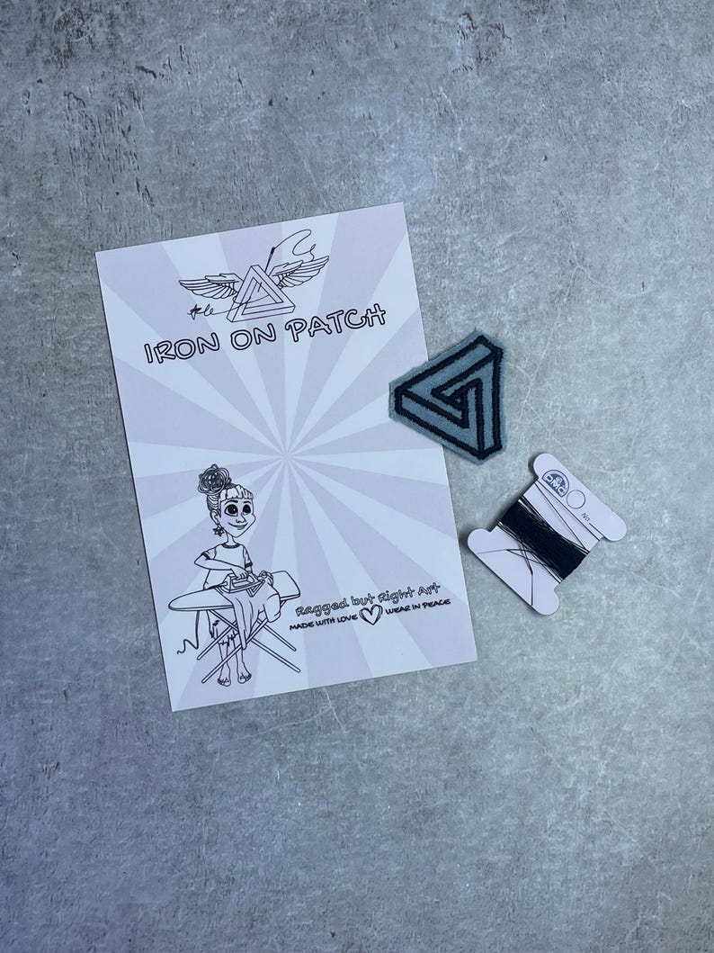 Mini Penrose Triangle Optical Illusion Iron on Patch: Icy Blue Velvet ...