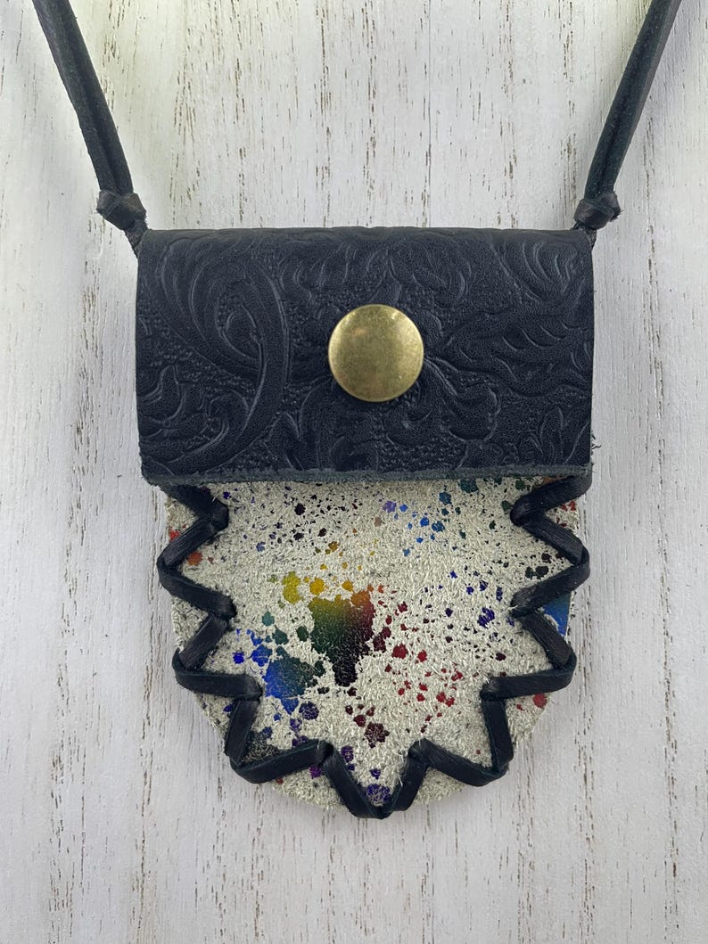 Darkside of the Rainbow Leather Medicine Pouch Crystal Carrier Necklace ...