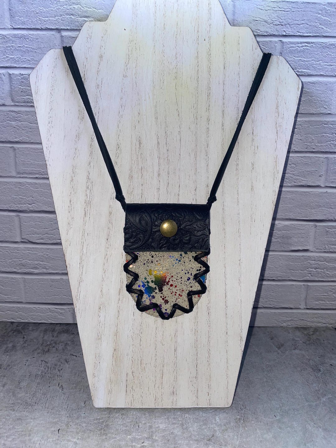 Darkside of the Rainbow Leather Medicine Pouch Crystal Carrier Necklace ...