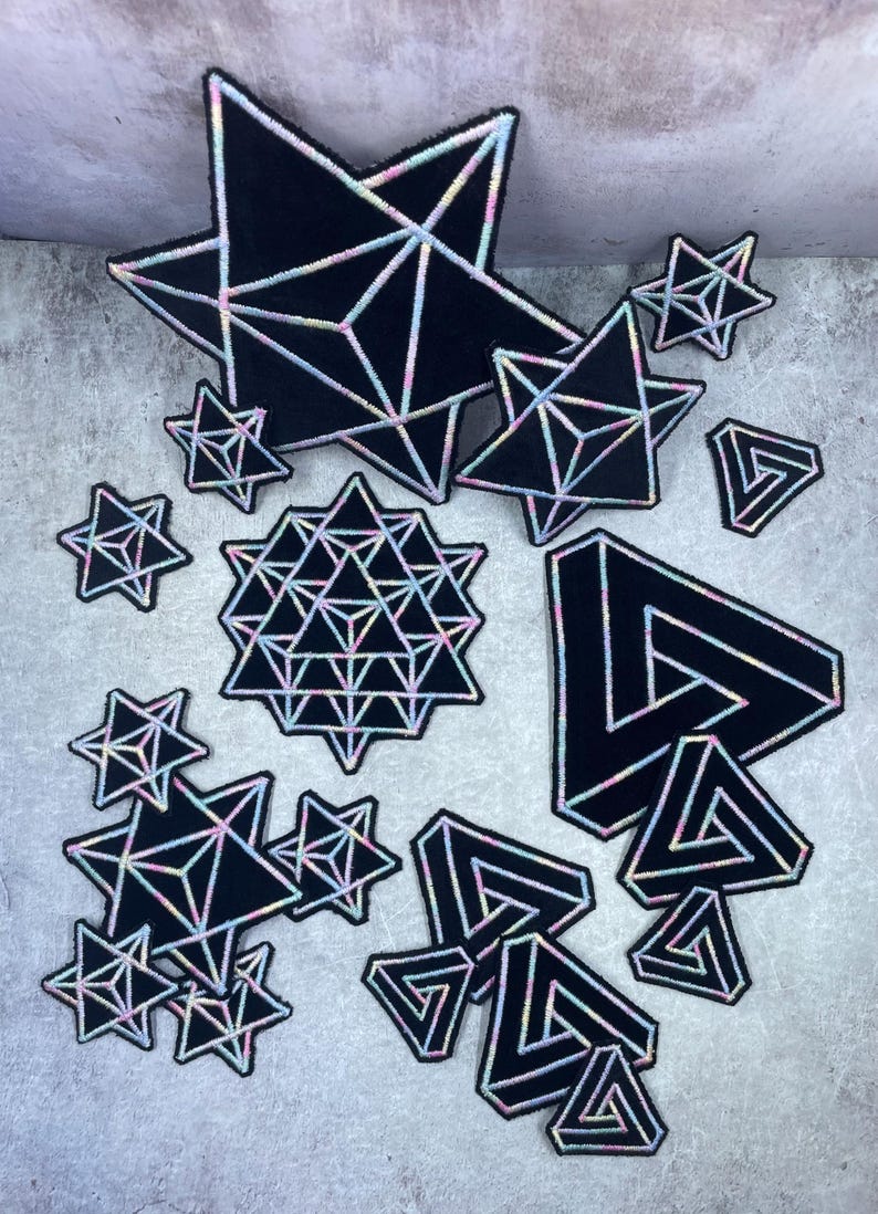 Mini Penrose Triangle Optical Illusion Iron on Patch: Midnight Black Velvet, Pastel Rainbow - Etsy