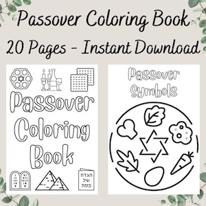 Passover Coloring Book for Kids Printable Seder Matzah Symbols Haggadah ...