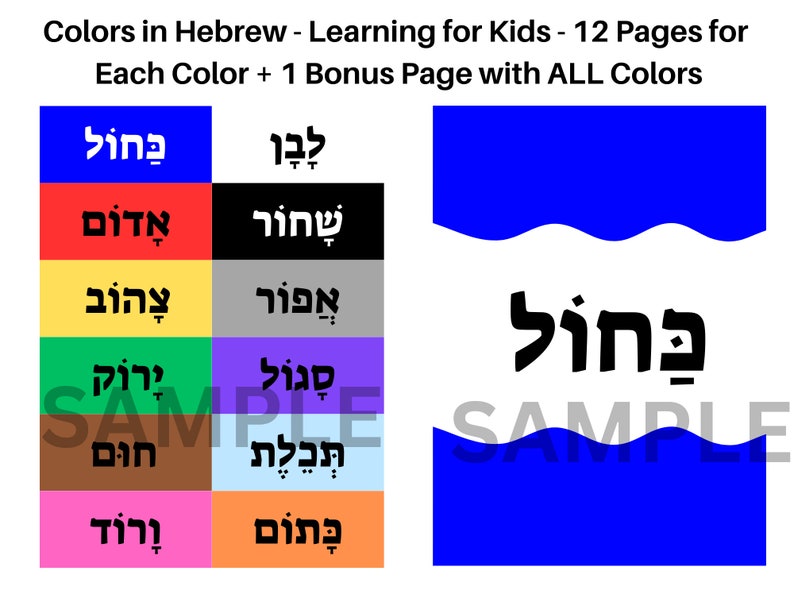 Hebrew Color Learning for Kids Instant Digital Print With 12 Pages for ...