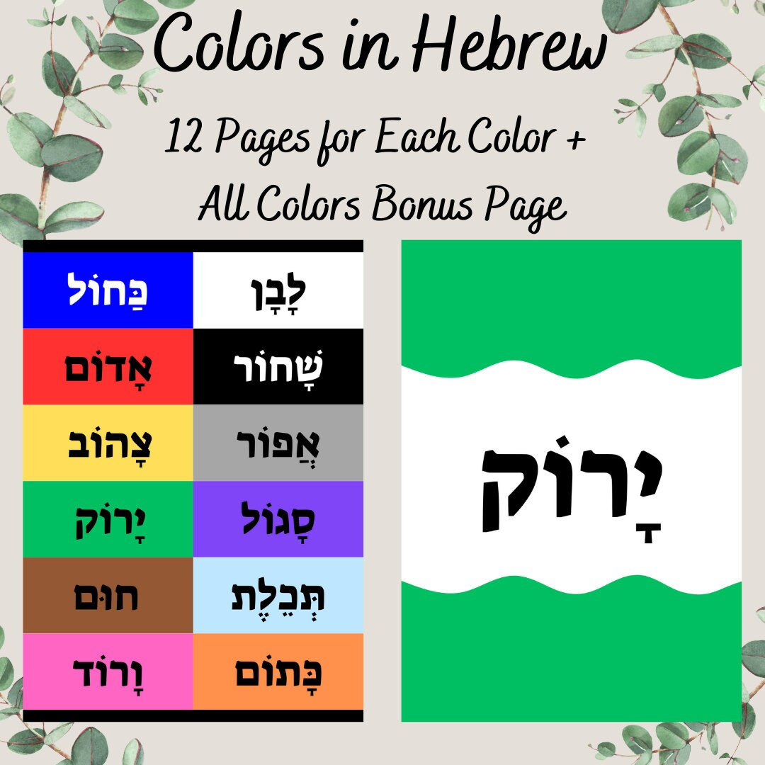 Hebrew Color Learning for Kids Instant Digital Print With 12 Pages for ...