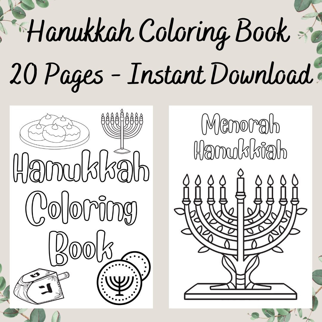 Hanukkah Coloring Book 20 Printable Pages for Kids Menorah Dreidel ...