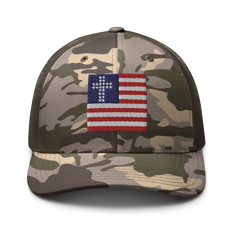USA Hat Christian Cross Camo Cap Patriotic Flag Military Camouflage America Jesus Trucker in God ...