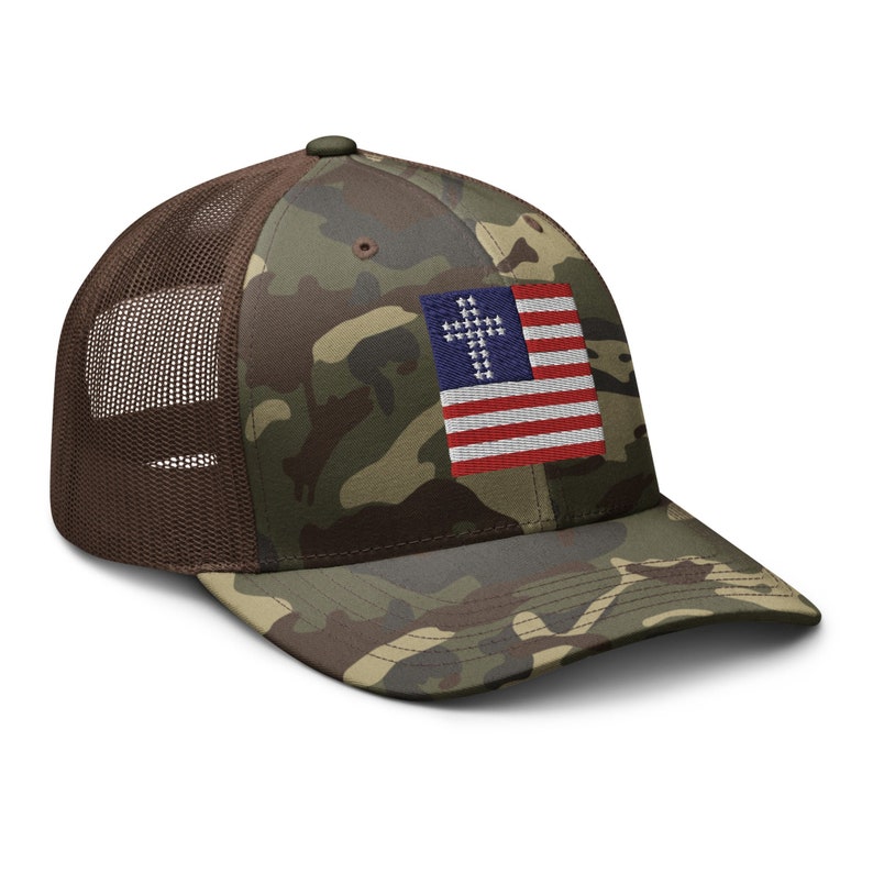 USA Hat Christian Cross Camo Cap Patriotic Flag Military Camouflage America Jesus Trucker in God ...