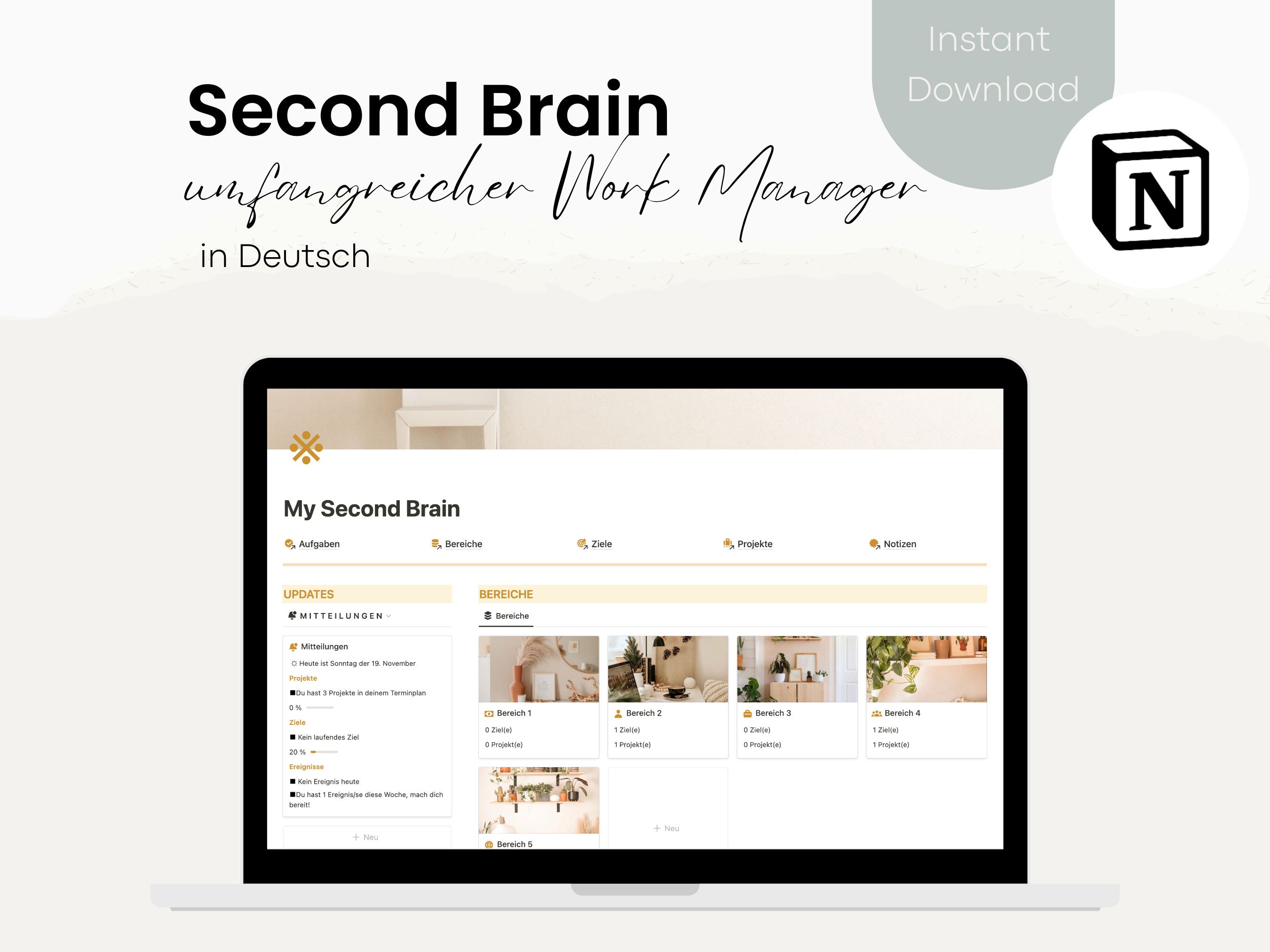 Notion second Brain Planner Template German Notion All in One Online ...