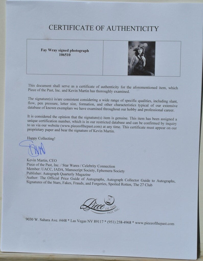 FAY WRAY Signed Photo – King Kong, the Bowery, Viva Villa W/coa - Etsy