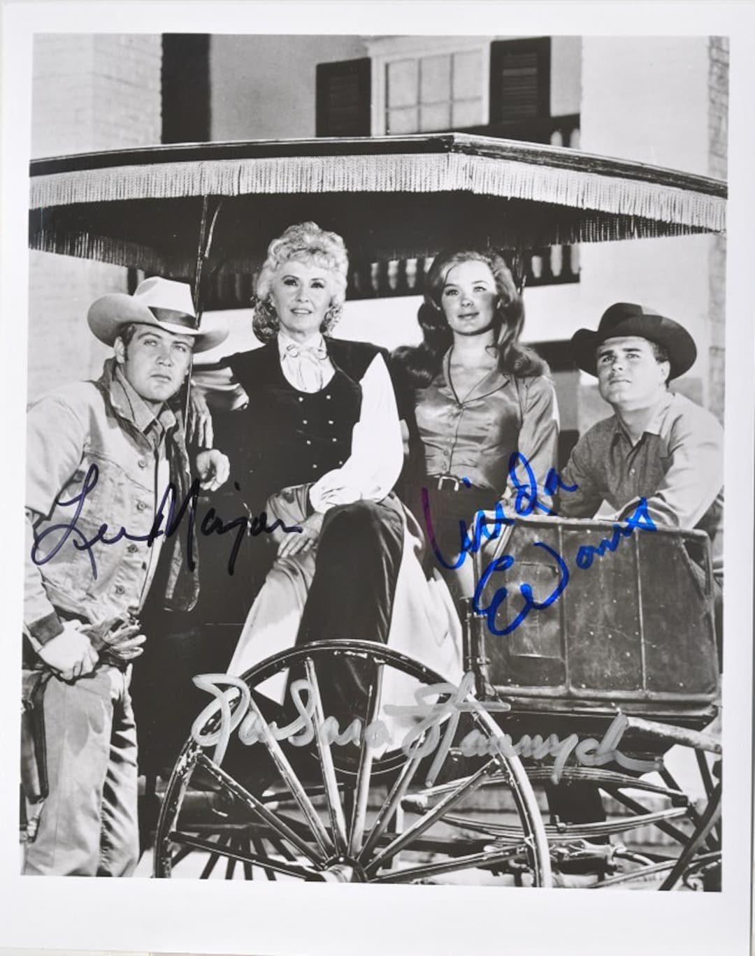 THE BIG VALLEY Cast Signed Photo X3 - Lee Majors, Linda Evans, Barbara ...