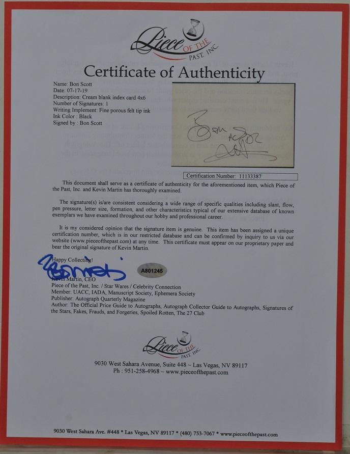 BON SCOTT Ac/dc SIGNED Autographed Page & Photo - Ac/dc - Ronald ...
