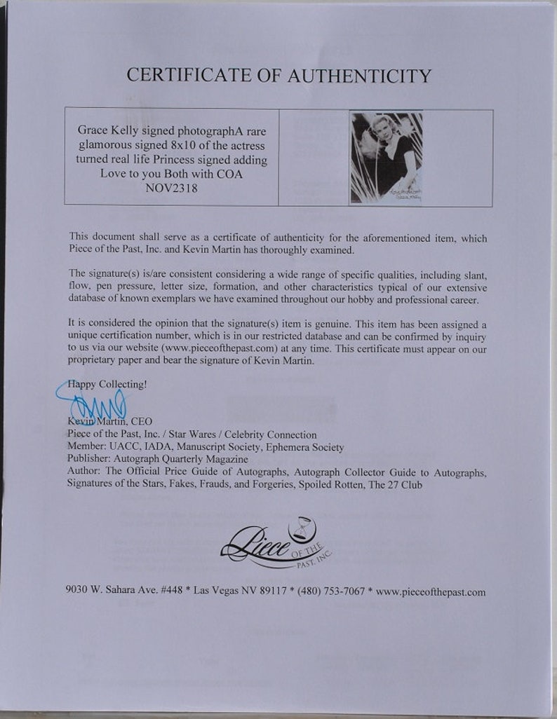 GRACE KELLY Signed Photo – Princess Grace of Monaco W/coa - Etsy