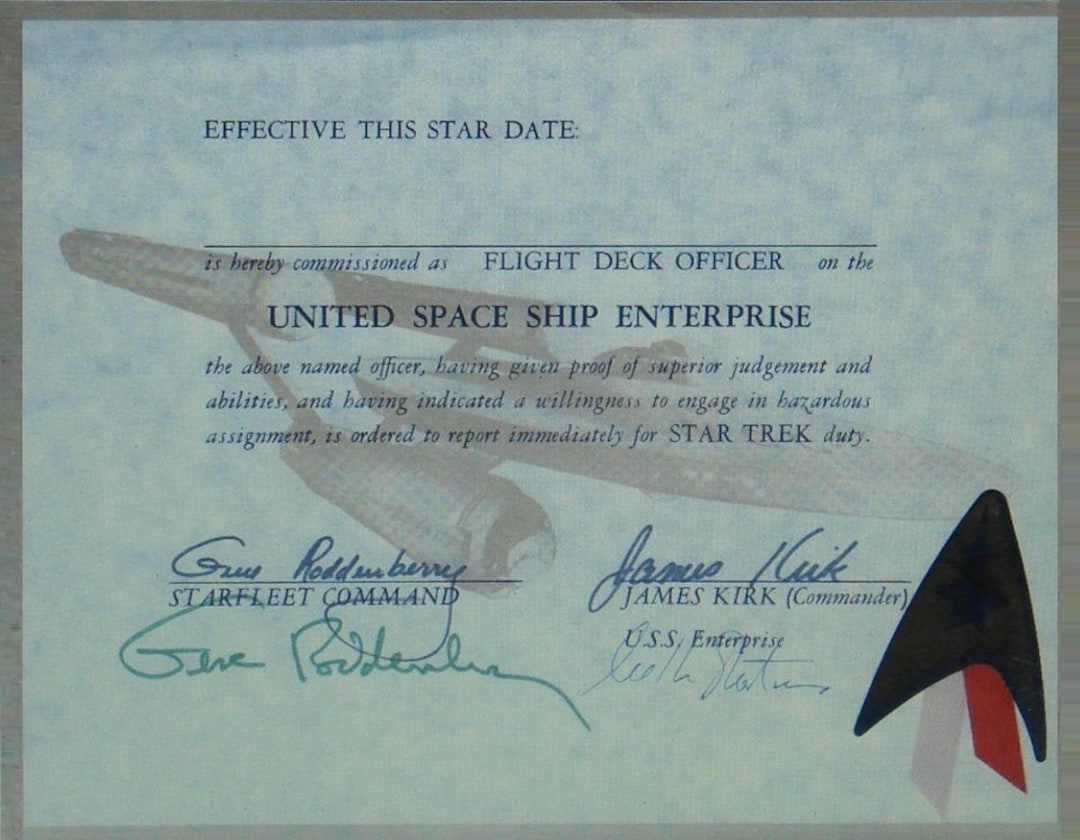 GENE RODDENBERRY & William SHATNER Signed Star Trek Certificate 10.5”x ...