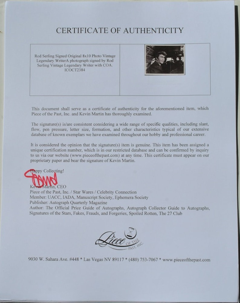 ROD SERLING Signed Photo – the Twilight Zone W/coa - Etsy