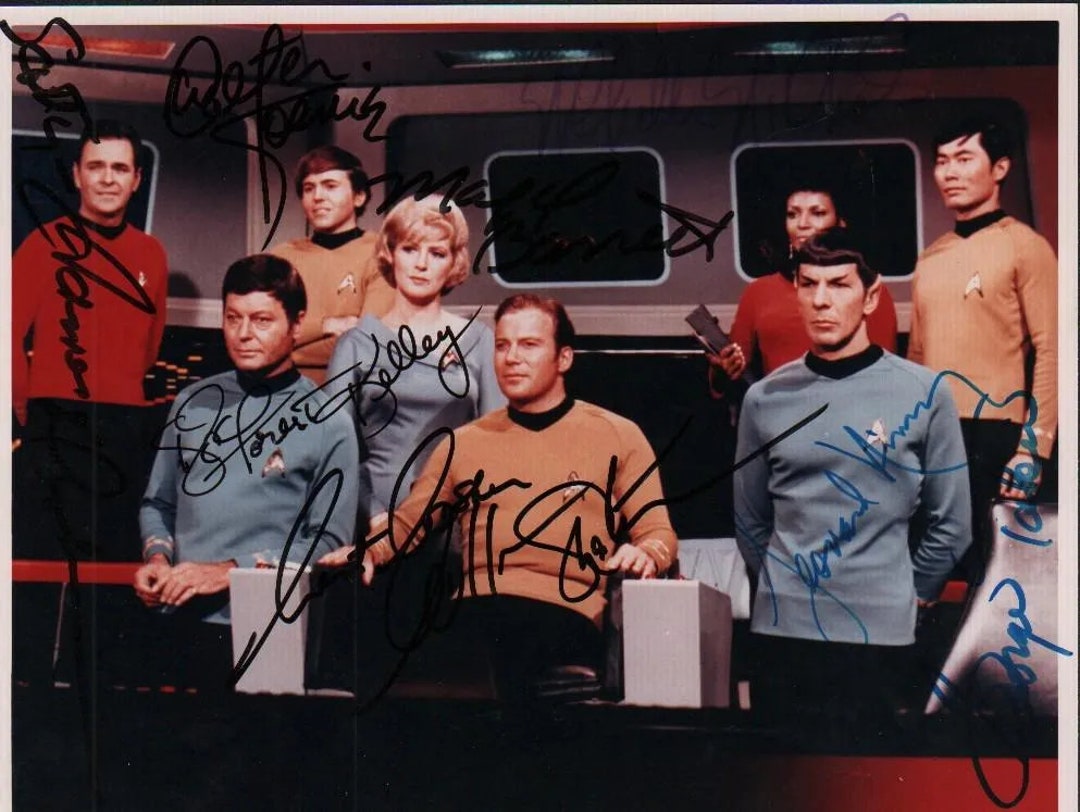 STAR TREK TOS Cast Signed Photo X8 William Shatner, Leonard Nimoy, D ...