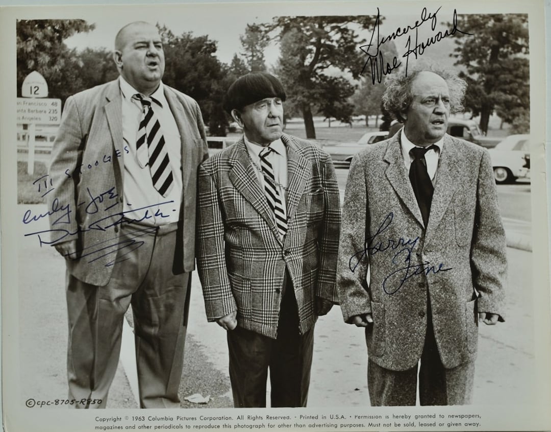 The THREE STOOGES Signed Photo X3 - Moe Howard, Larry Fine, Joe Derita ...