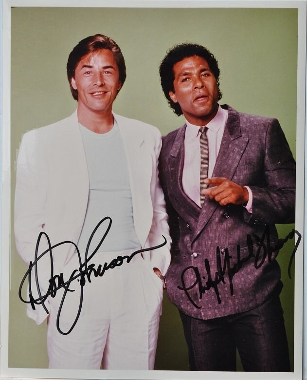 MIAMI VICE CAST Signed Photo X2 Don Johnson & Philip Michael Thomas W ...