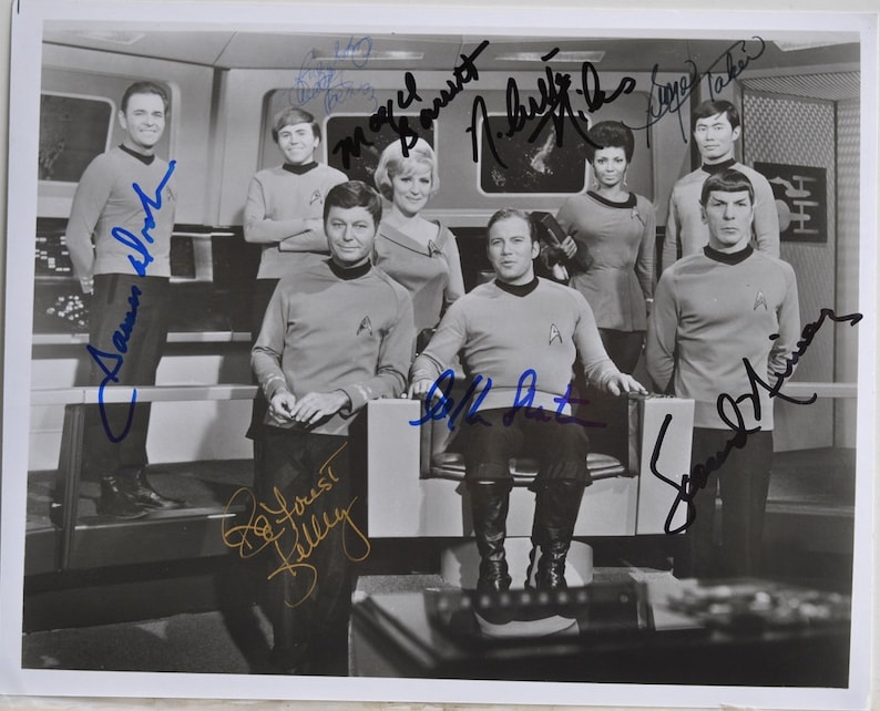 STAR TREK TOS Cast Signed Photo X8 - William Shatner, Leonard Nimoy, D ...