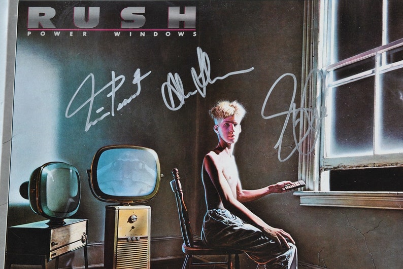 RUSH - POWER WINDOWS Album Signed X3- Geddy Lee, Alex Lifeson, Neil ...