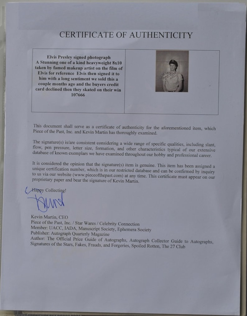 ELVIS PRESLEY RARE Signed Photo – the King of Rock and Roll 8"x 10" W ...