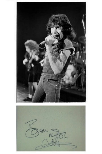 BON SCOTT Ac/dc SIGNED Autographed Page & Photo Ac/dc Ronald Belford ...