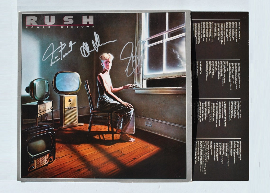 RUSH - POWER WINDOWS Album Signed X3- Geddy Lee, Alex Lifeson, Neil ...