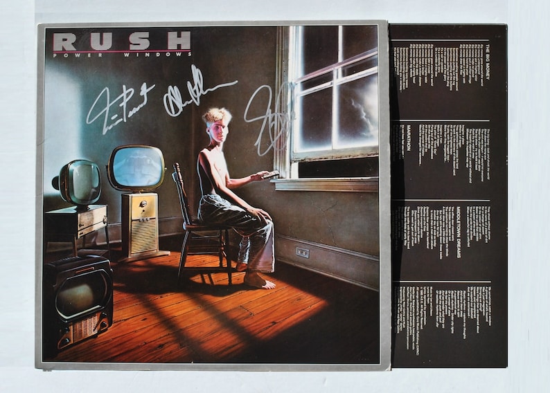 RUSH - POWER WINDOWS Album Signed X3- Geddy Lee, Alex Lifeson, Neil ...