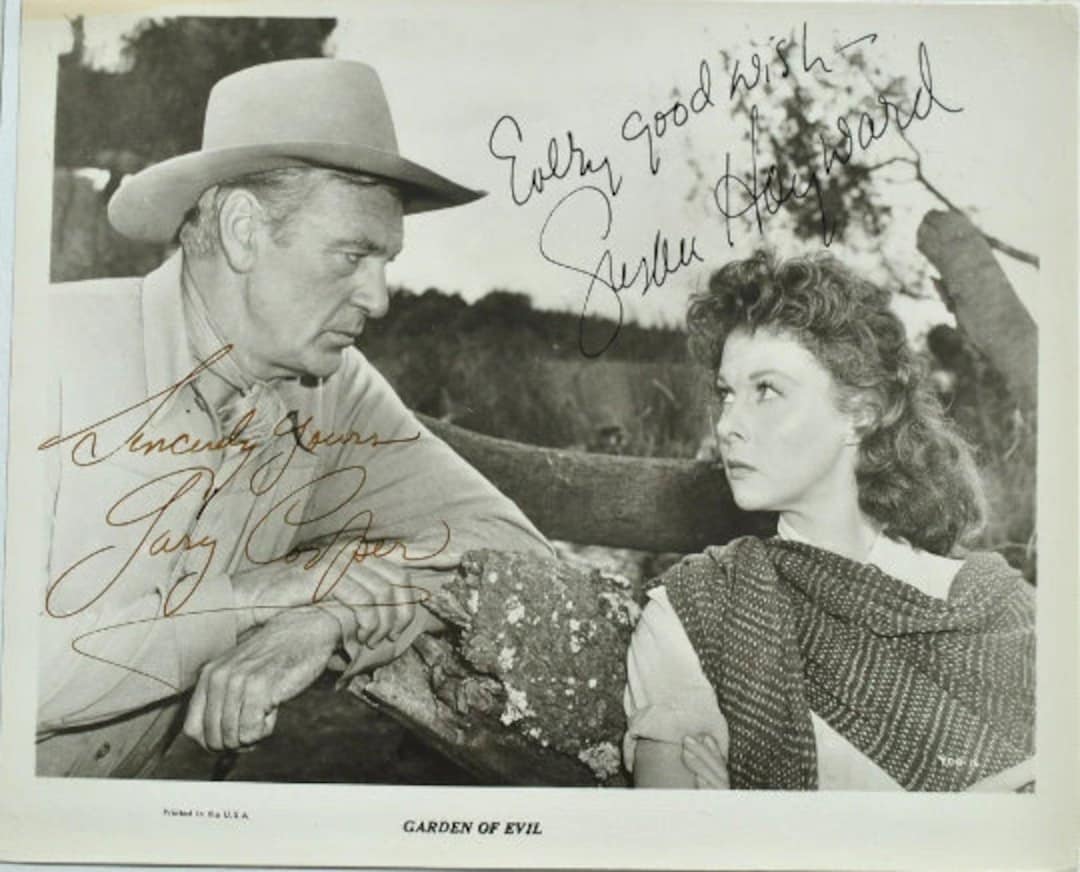 GARY COOPER & SUSAN Hayward Cast Signed Photo X2 - Garden of Evil W/coa ...