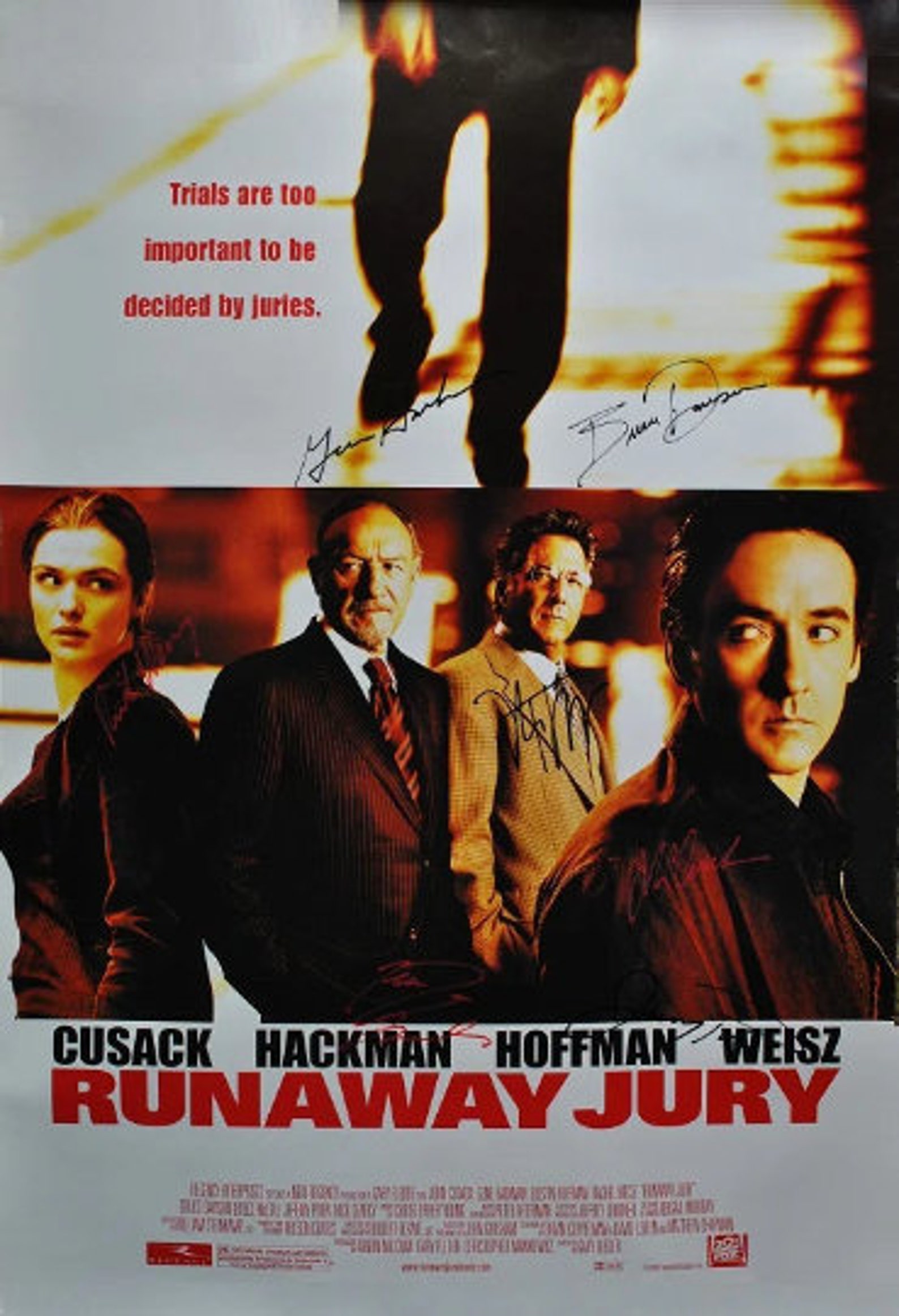 RUNAWAY JURY CAST Signed Poster X7 - John Cusack, Gene Hackman, Rachel ...