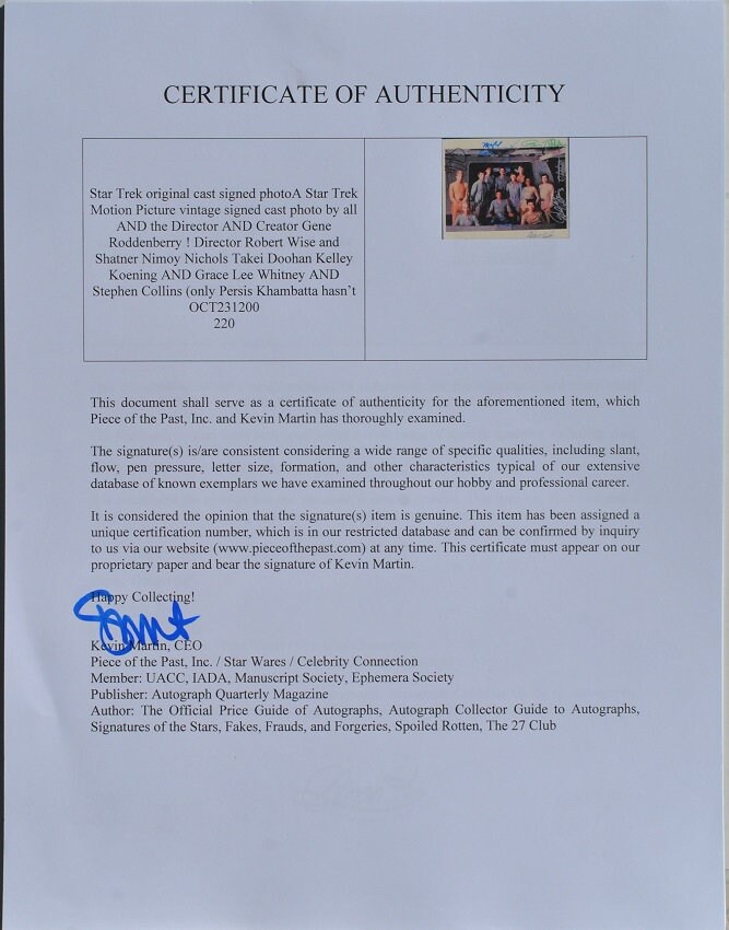 STAR TREK TMP Cast Signed Photo X12 Gene Roddenberry, William Shatner ...