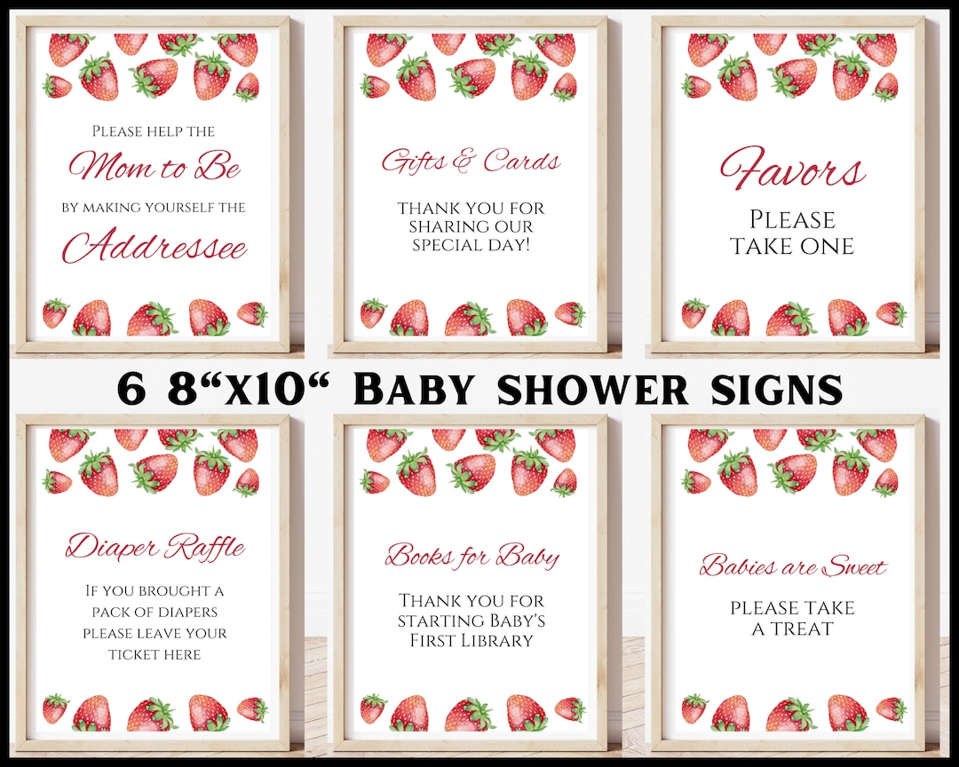 Editable Strawberry Baby Shower Signs, Strawberry Baby Shower Signs ...