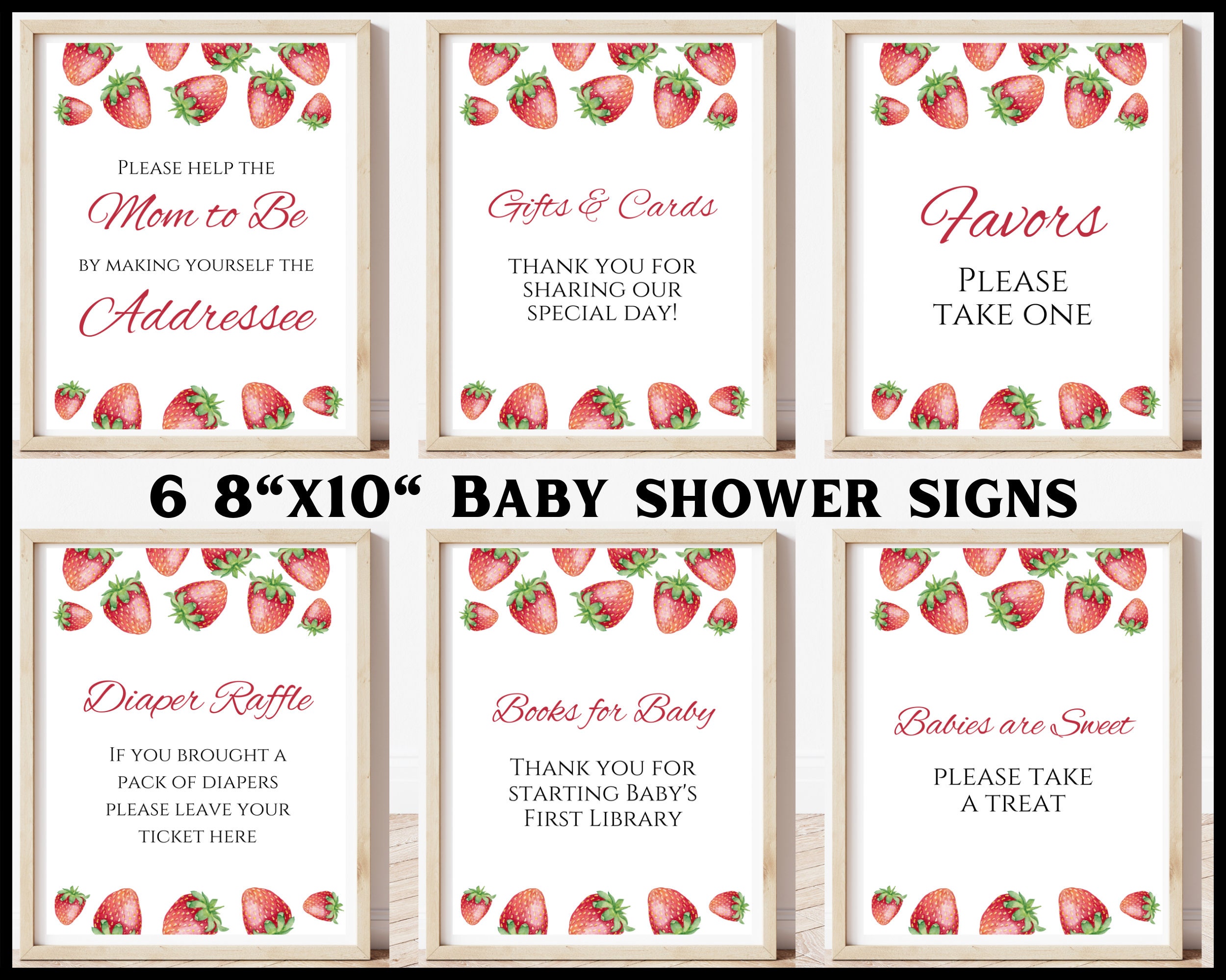 Editable Strawberry Baby Shower Signs, Strawberry Baby Shower Signs ...