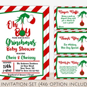 Grinch Baby Boy Shower Invitation Set, Grinchmas Baby Shower Invite ...