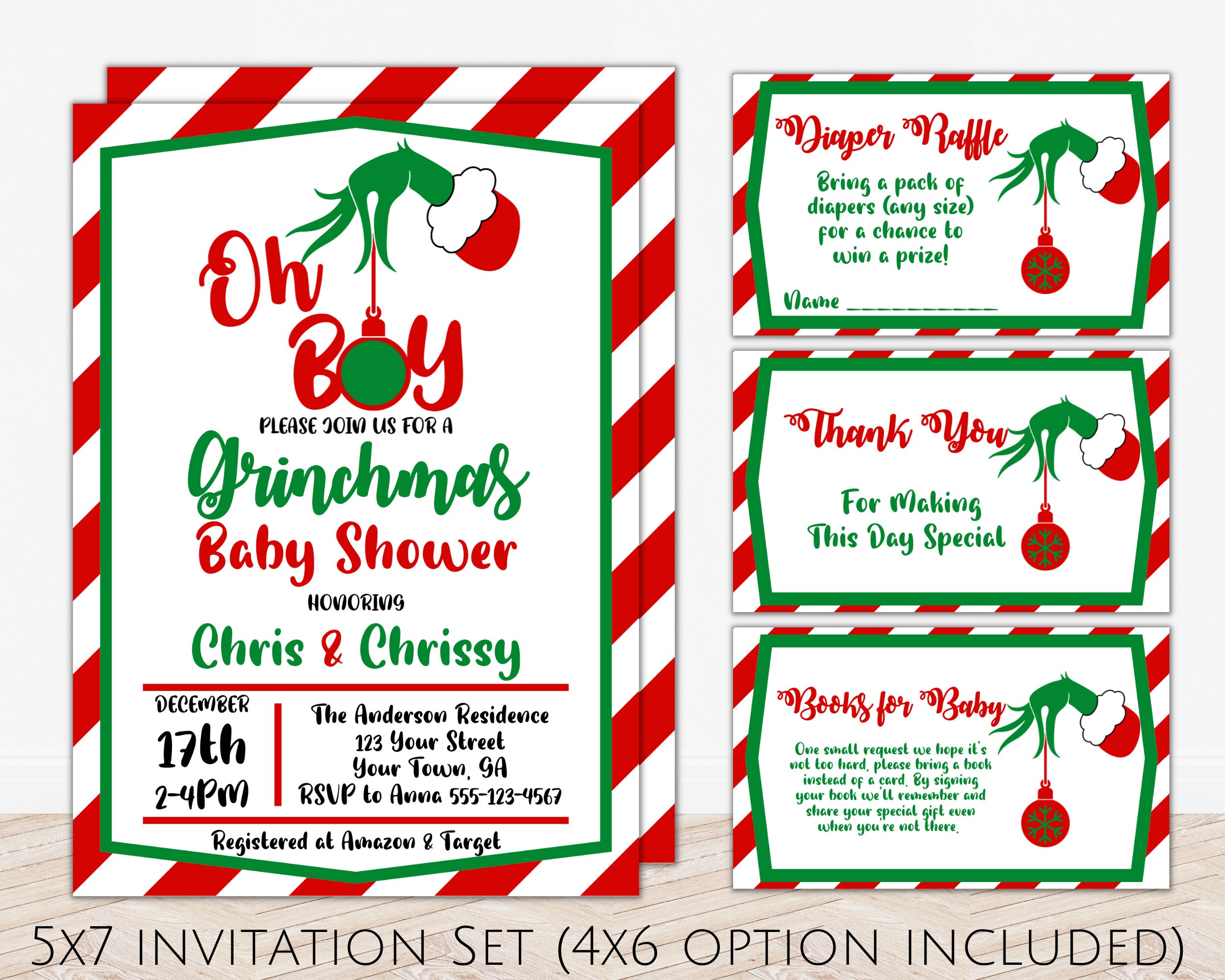 Grinch Baby Boy Shower Invitation Set Grinchmas Baby Shower - Etsy