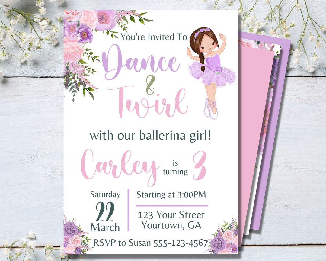 Editable Ballerina Birthday Invitation: Pink & Purple Dance Party ...
