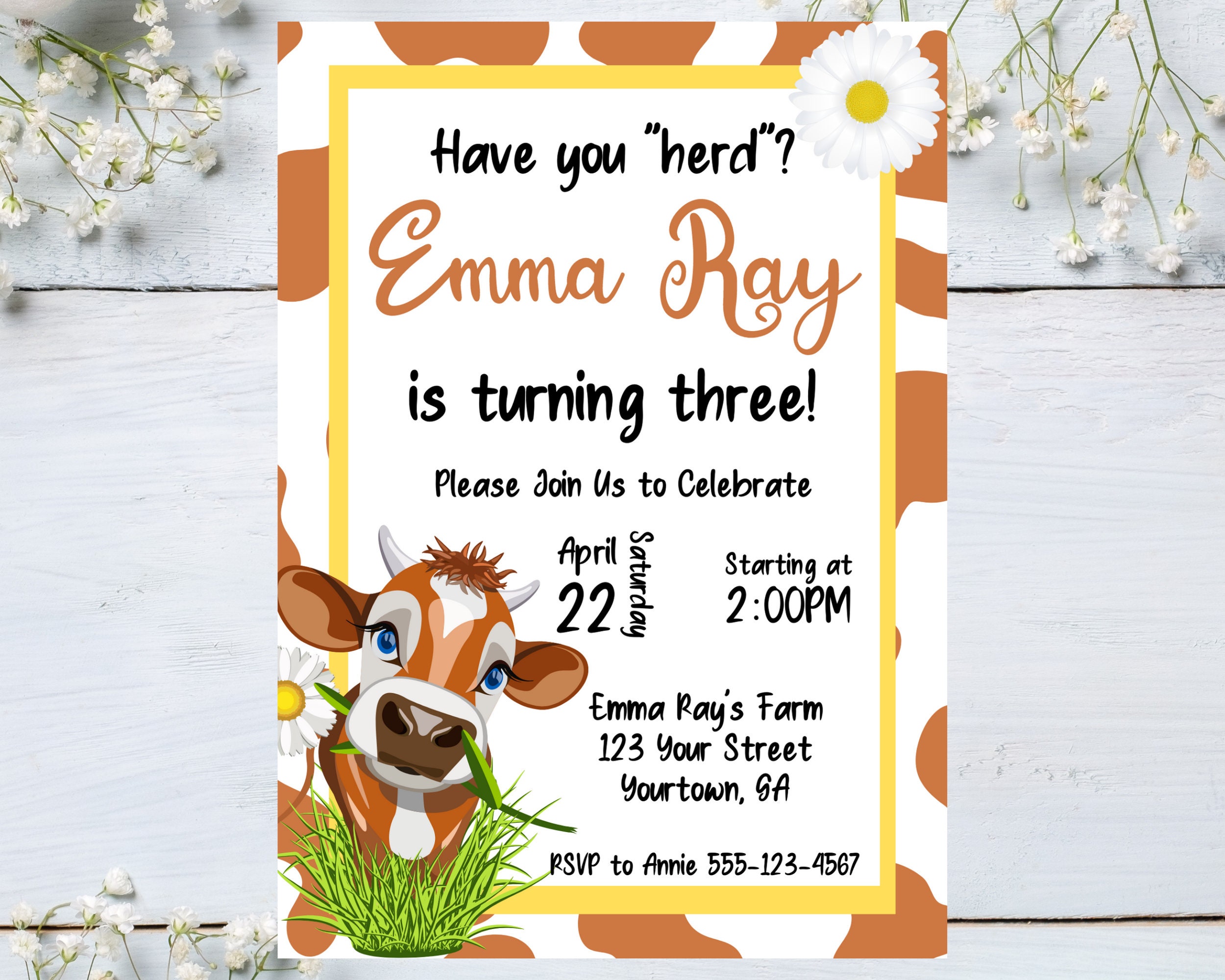 Girls Cow Birthday Invitation Cow Party Invitation Cow Party - Etsy
