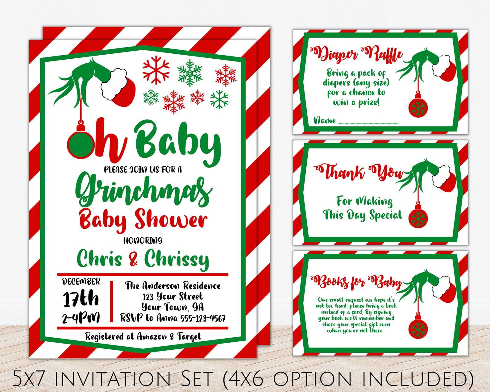 Grinch Baby Shower Invitation Set: Christmas Theme (digital File) - Etsy