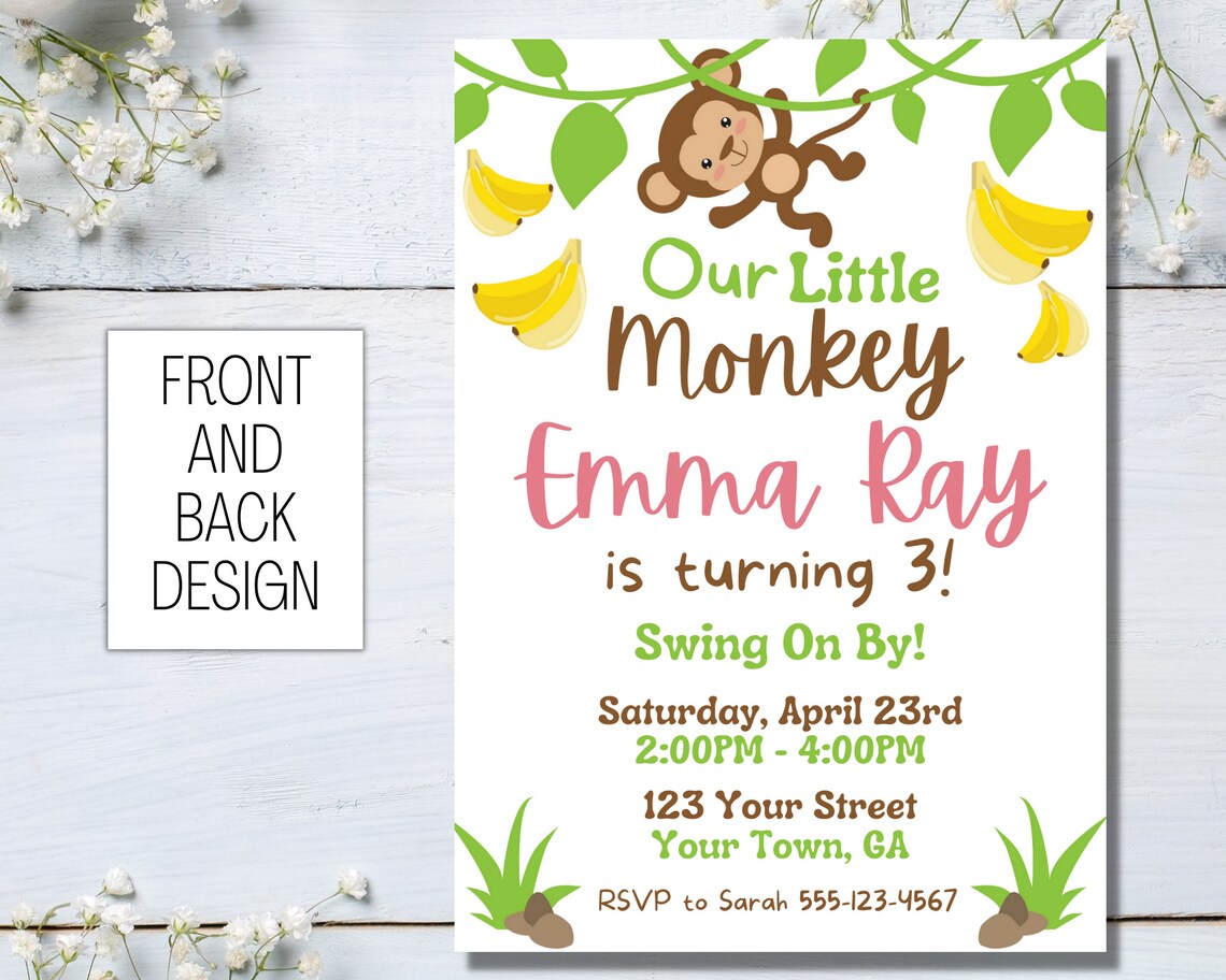 Monkey Birthday Invitation Our Little Monkey Invitation - Etsy