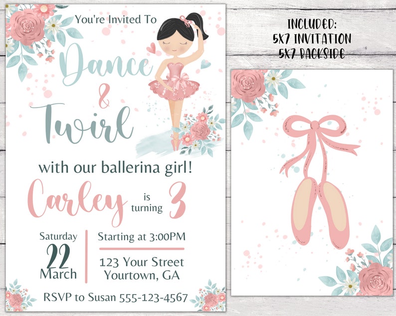 EDITABLE Ballerina Birthday Invitation, Tutu Excited Invitation, Dance ...