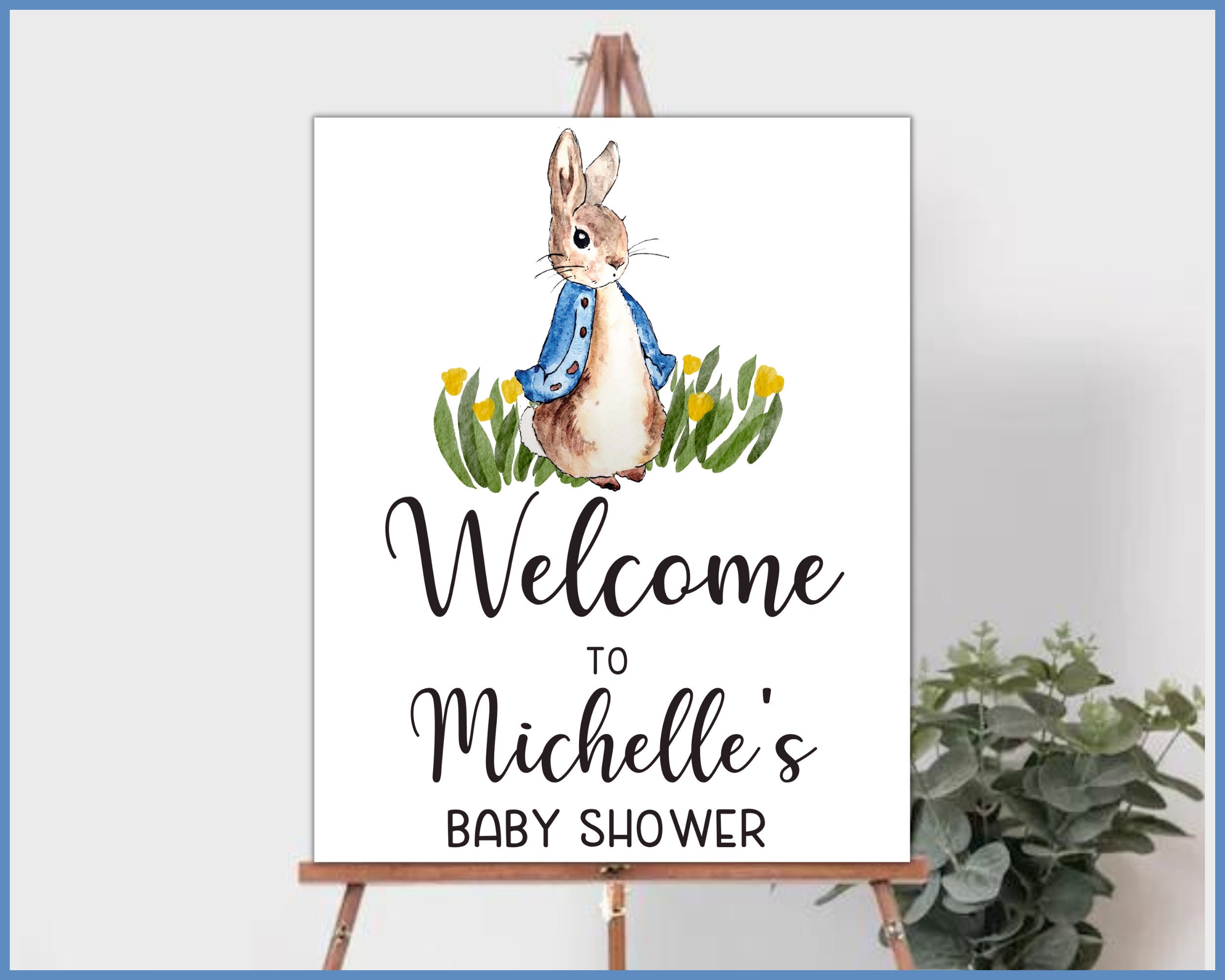 Spring Bunny Baby Shower Welcome Sign, Peter Rabbit Welcome Sign, Bunny ...